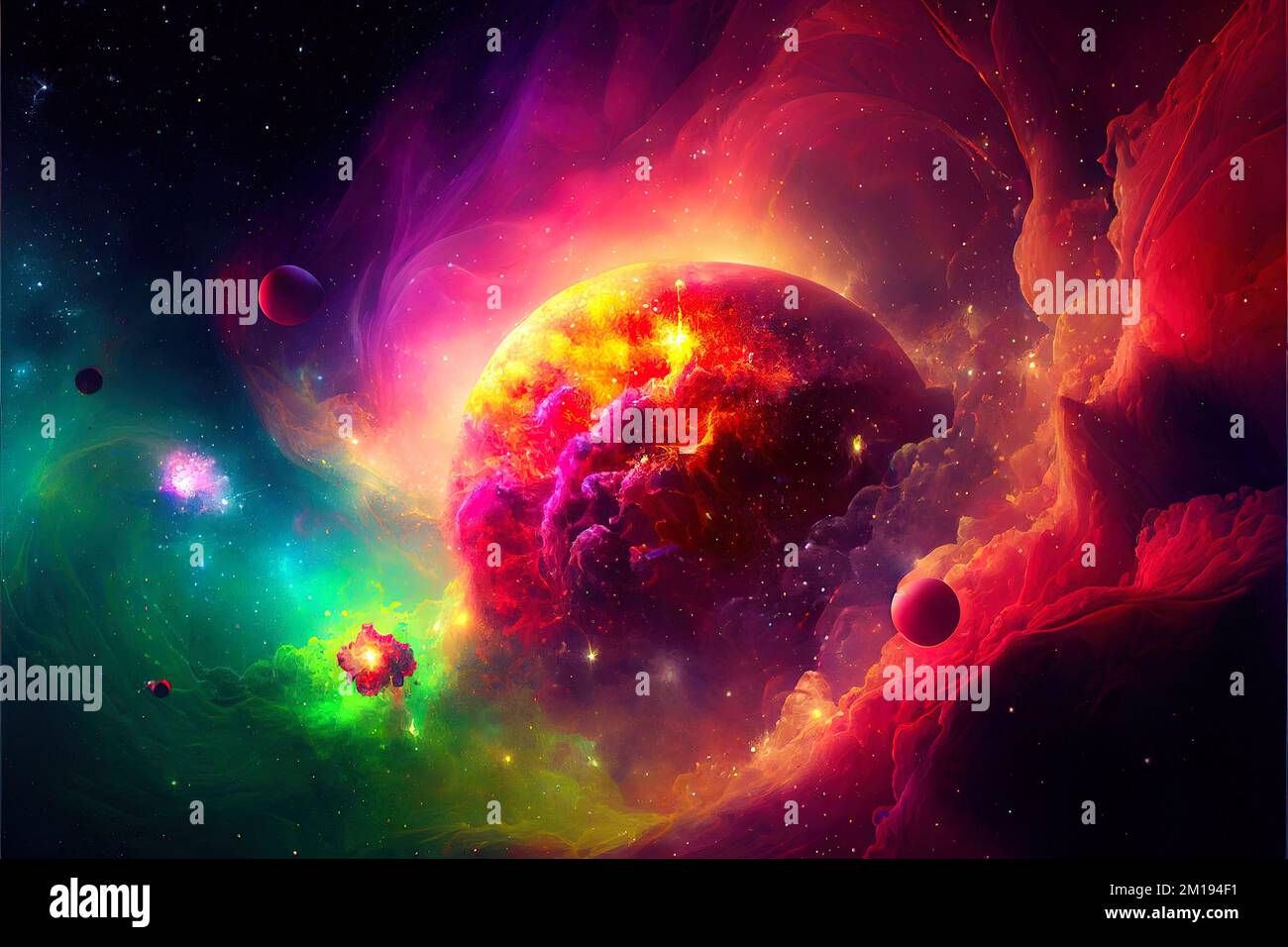 fantastic space background with planets and stars in super vibrant ...