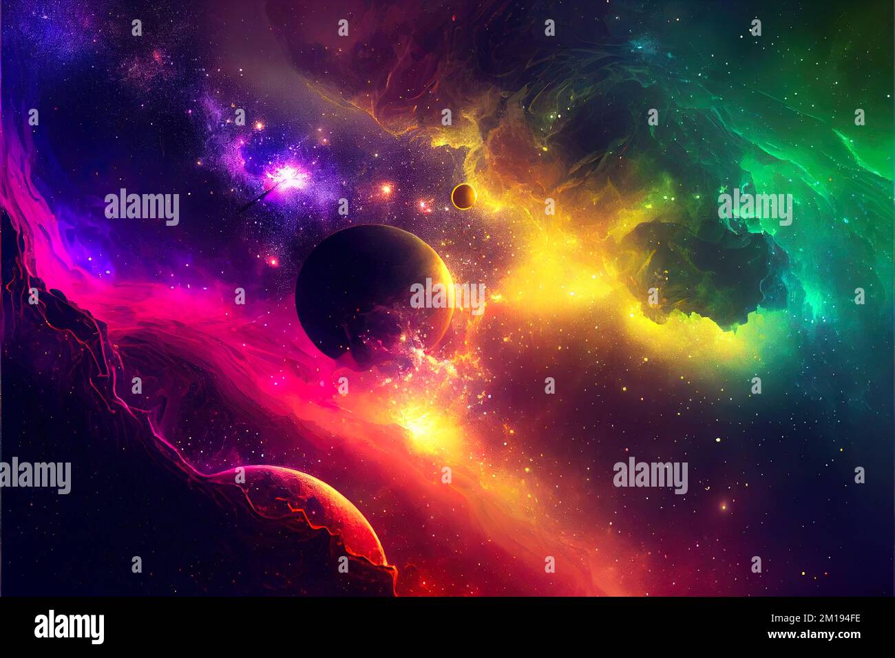 fantastic space landscape with planets and constellations of super ...
