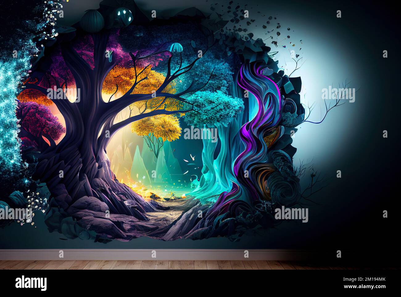 cozy modern creative interior with voluminous graffiti on the wall in ...