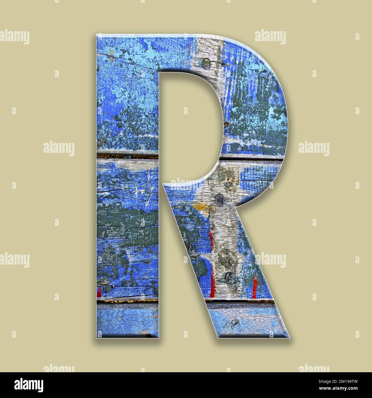 Monogram with capital letter R, Design Old painted wood Stock Photo - Alamy