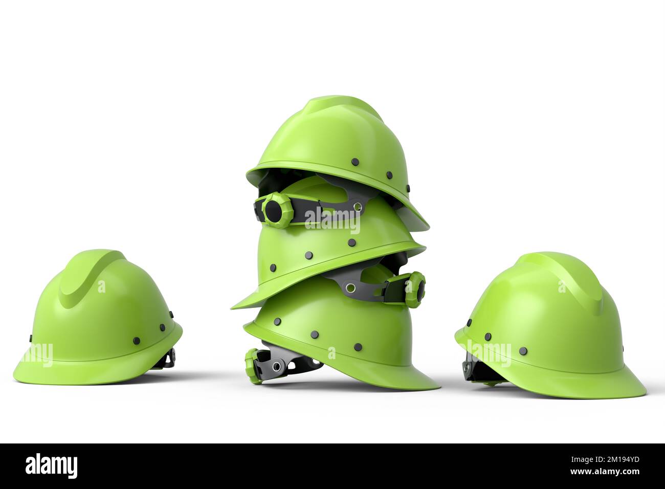 Stack of safety helmets or hard caps on white background. 3d render and ...