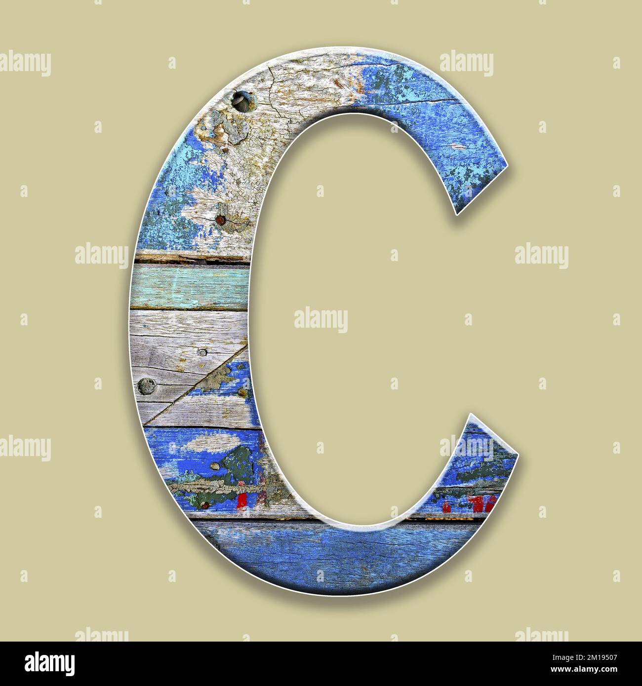 Monogram with capital letter C, Design Old painted wood Stock Photo - Alamy