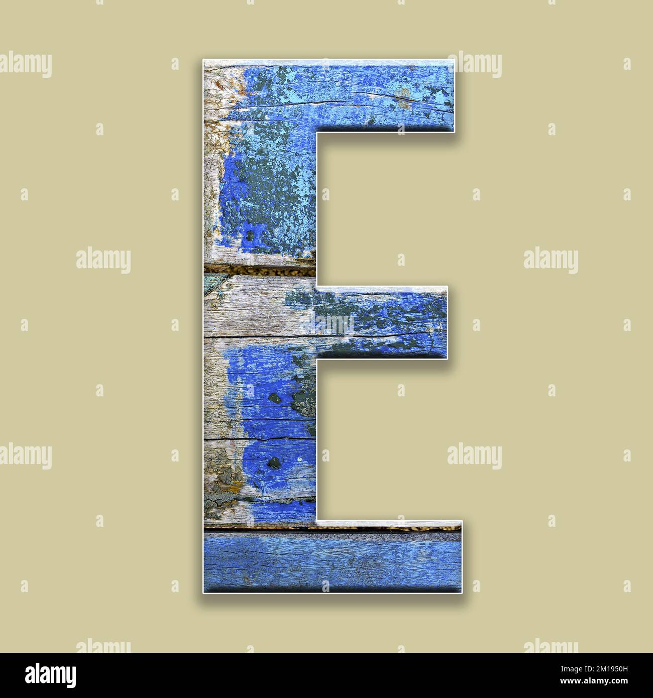 Monogram with capital letter E, Design Old painted wood Stock Photo - Alamy