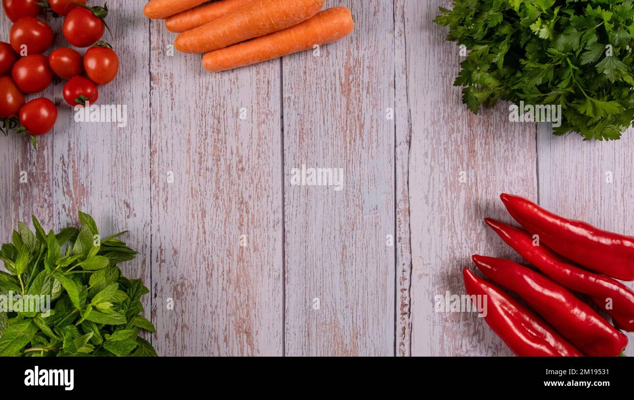 Freshly picked vegetables, cherry tomatoes, mint, green onions, lettuce ...