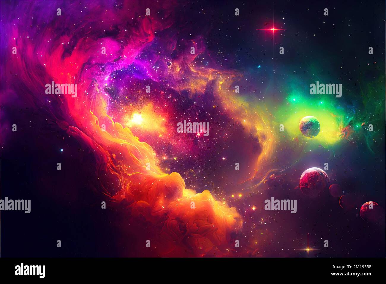 fantastic space landscape with planets and constellations of super ...
