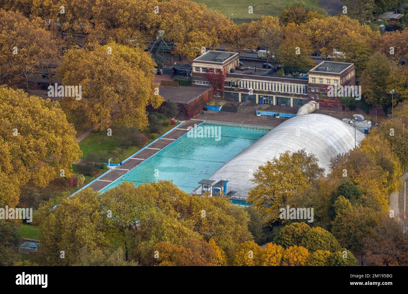 Aerial view, outdoor swimming pool Gladbeck in Butendorf district in ...