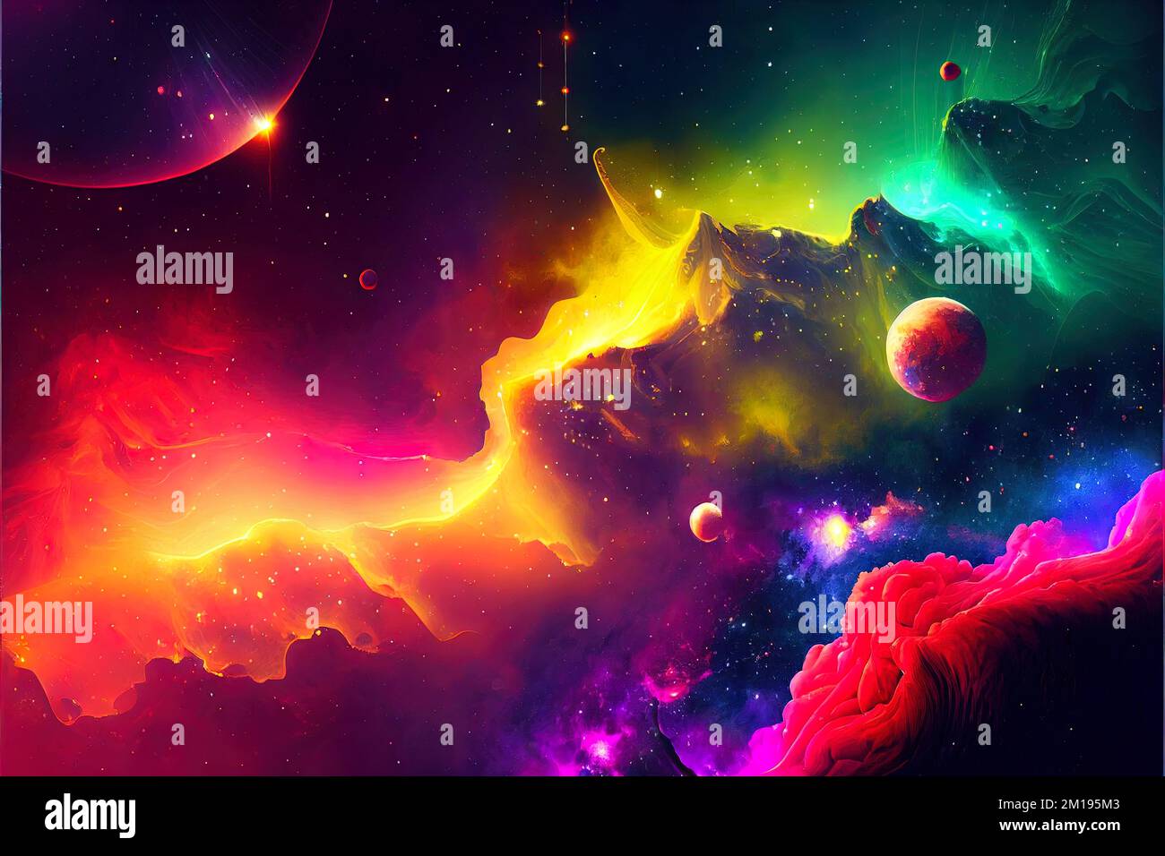 fantastic space background with planets and stars in super vibrant ...