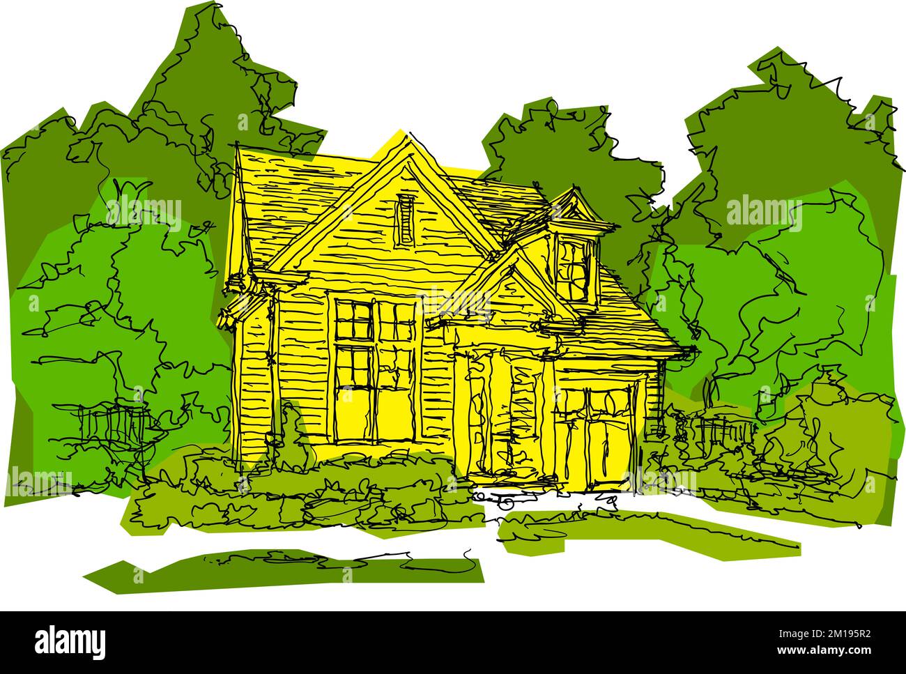hand drawn architectural sketch of beautiful classic detached village ...