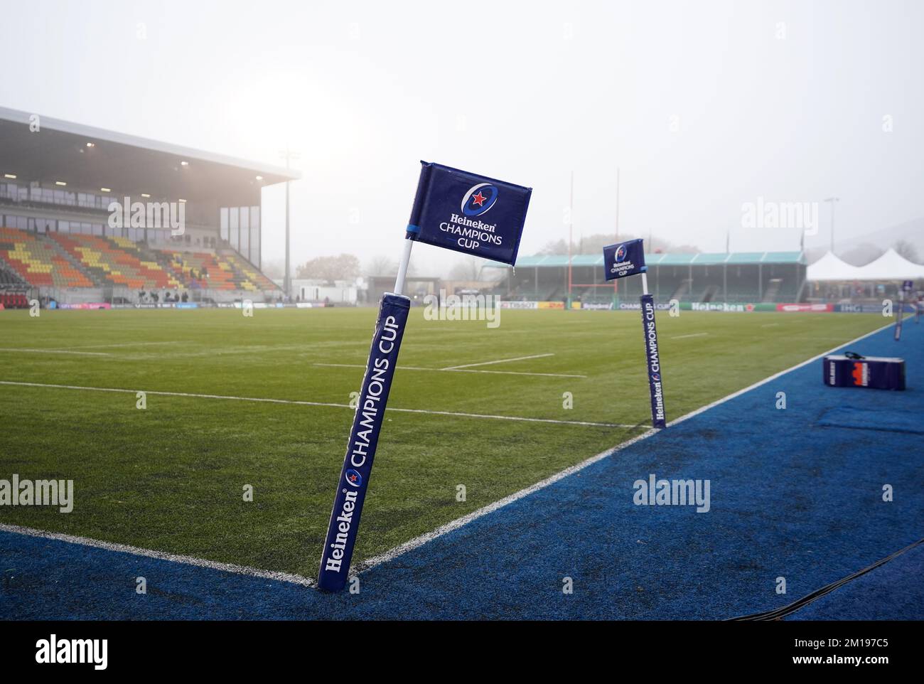 A general view the pitch in fog ahead of the Heineken Champions Cup ...