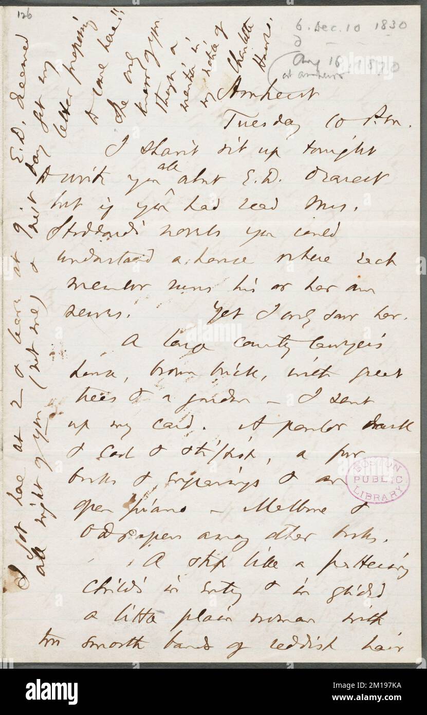 Thomas Wentworth Higginson, Amherst, Mass., autograph letter to Mary ...
