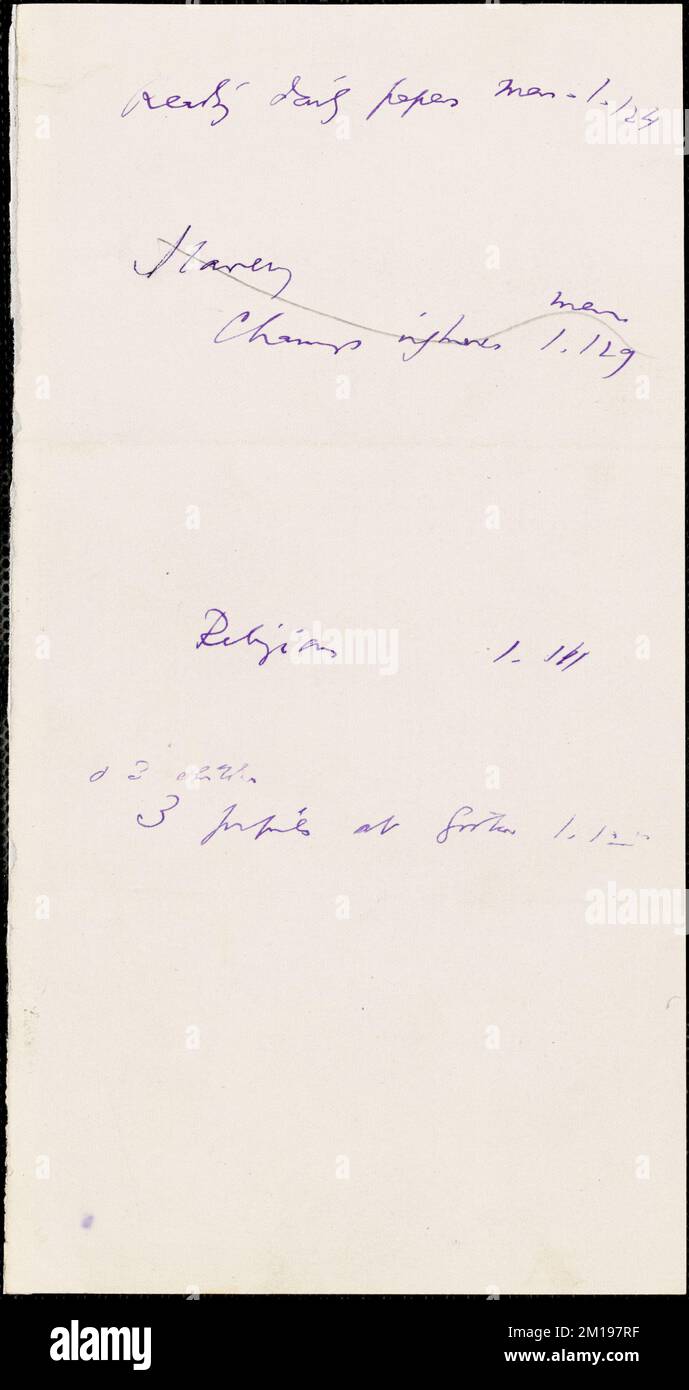 Thomas Wentworth Higginson manuscript notes, Cambridge, Mass., 1883 ...