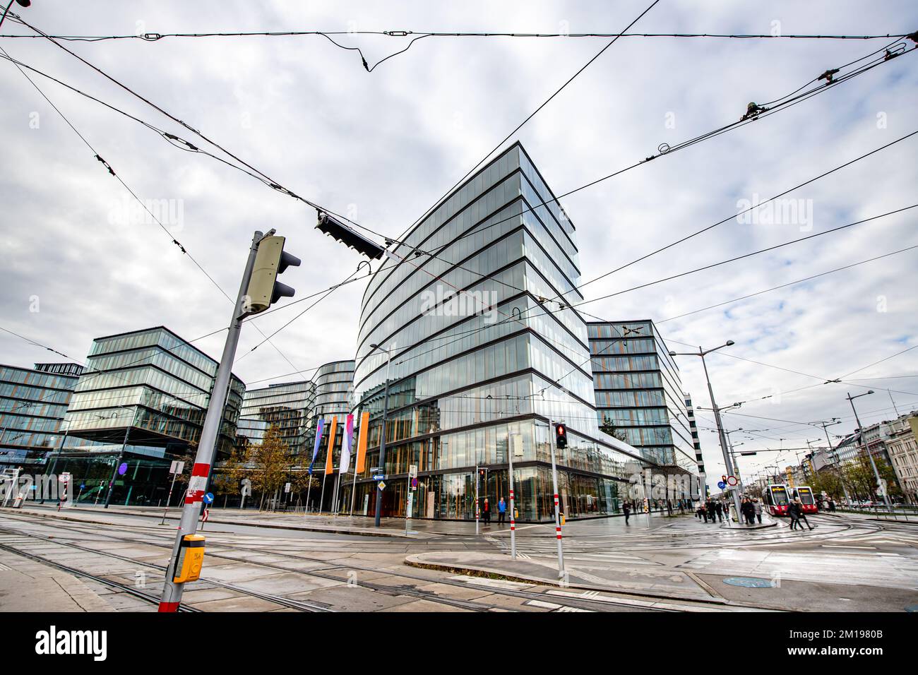 Belvedere district in Vienna. Beautiful modern buildings with large ...