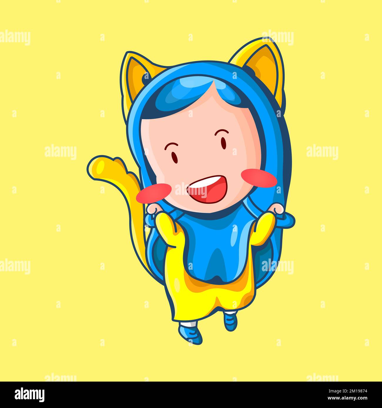 A vector illustration of a happy cute Muslim girl with cat ear hijab ...