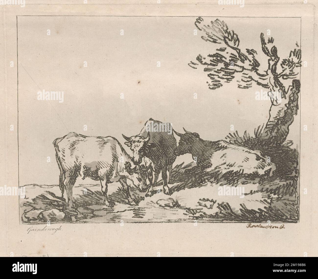 Three cows on a hillside , Cattle, Trees. Thomas Rowlandson (1756-1827 ...