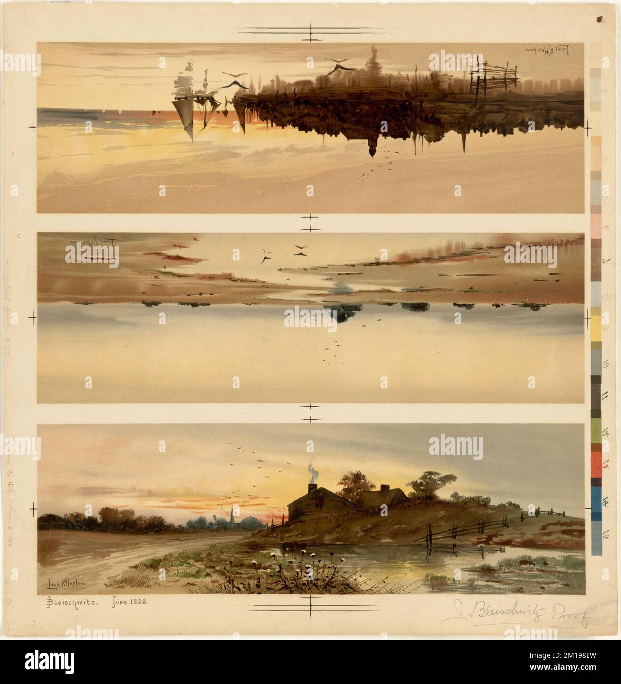 Three Landscapes on One Sheet ,. Louis Prang & Company Collection Stock ...