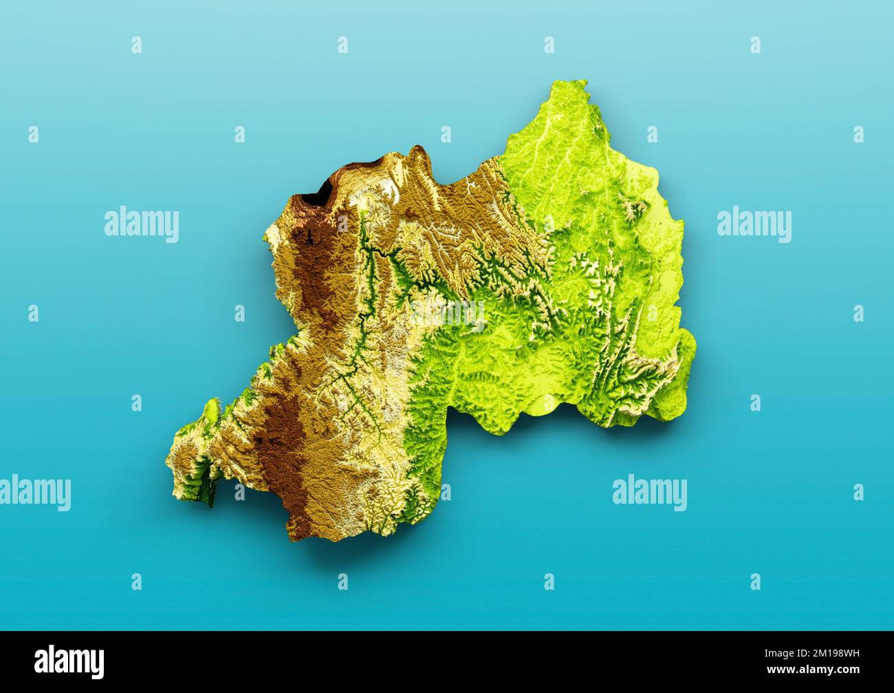 A 3D rendering of Rwanda relief map isolated on a bluebackground Stock ...