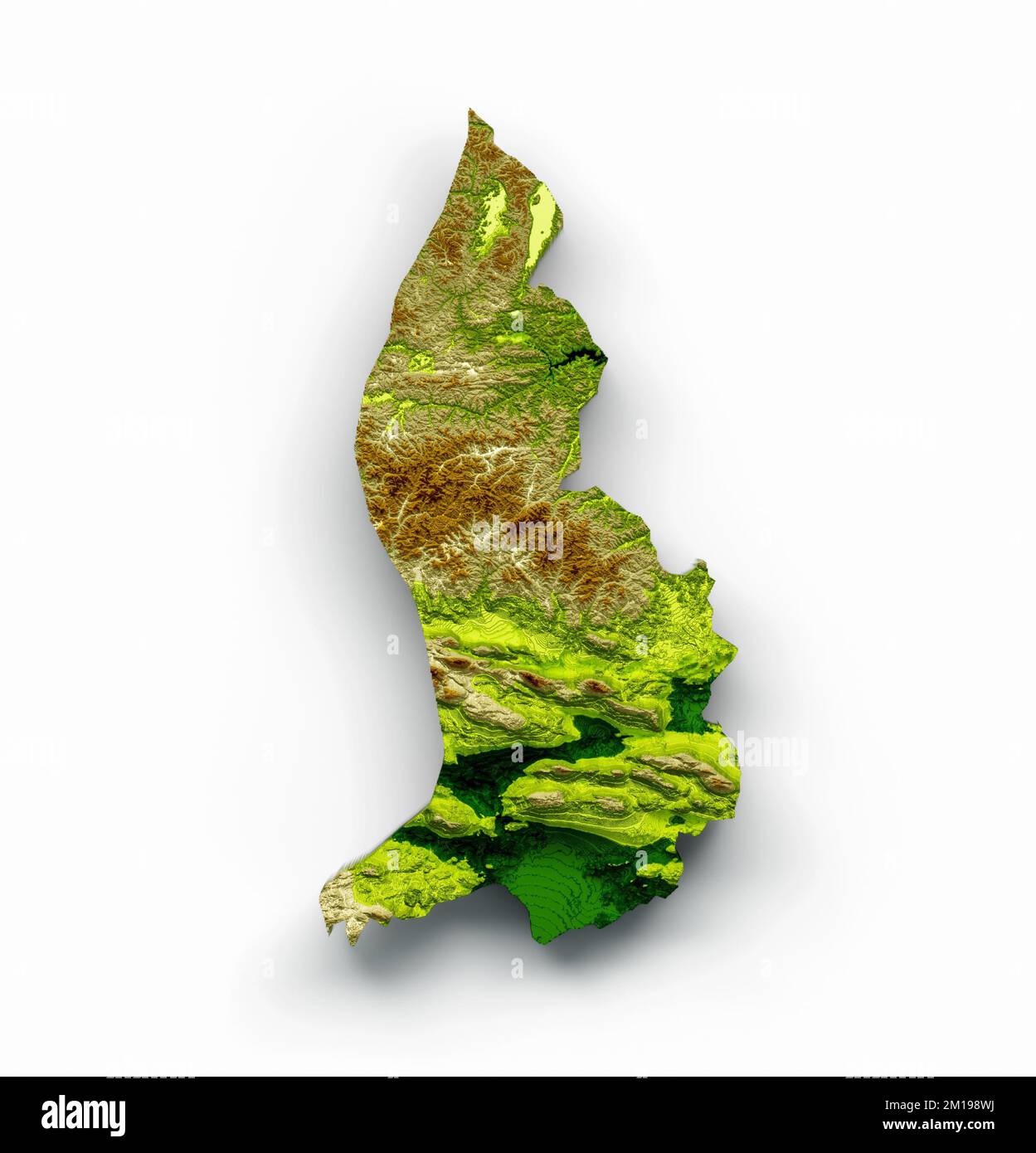 A 3D rendering of Liechtenstein relief map isolated on a white ...