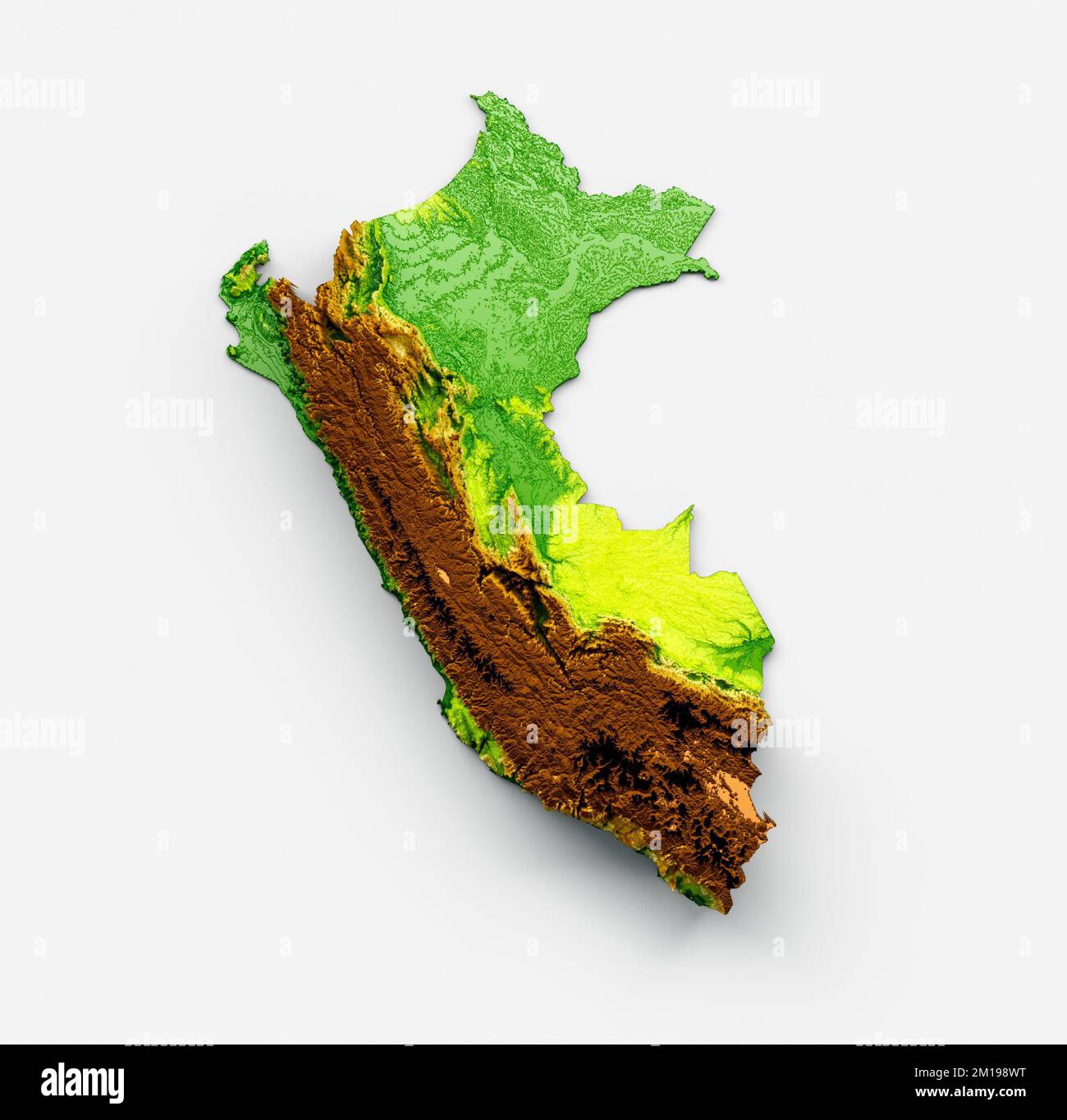 A 3D rendering of Peru relief map isolated on a white background Stock ...