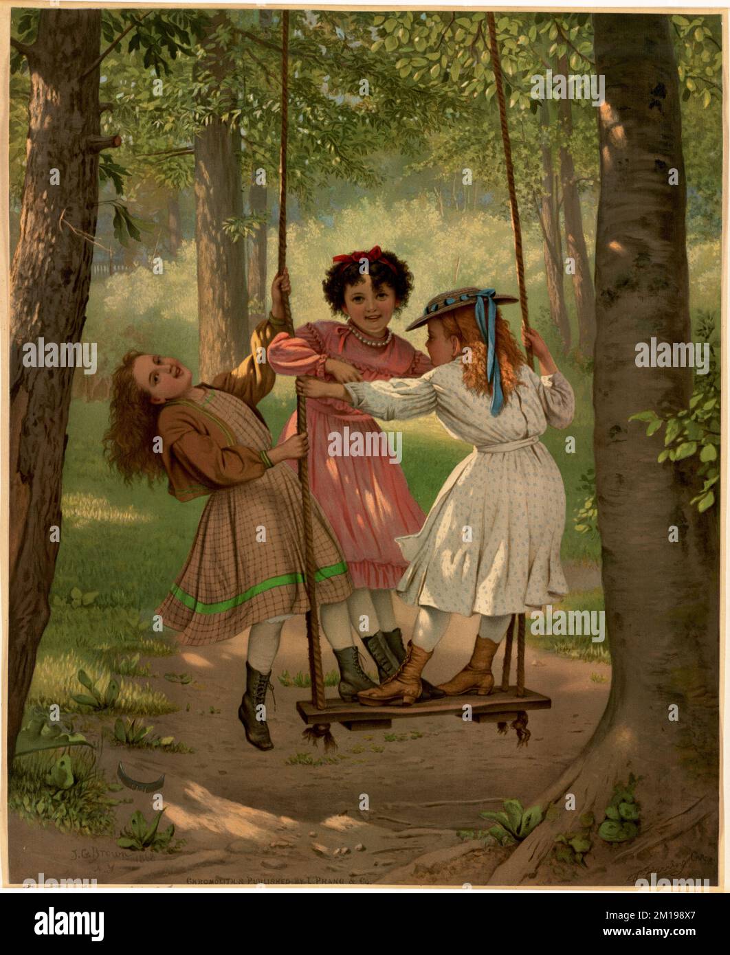 Three tom boys , Girls, Swings. Louis Prang & Company Collection Stock ...