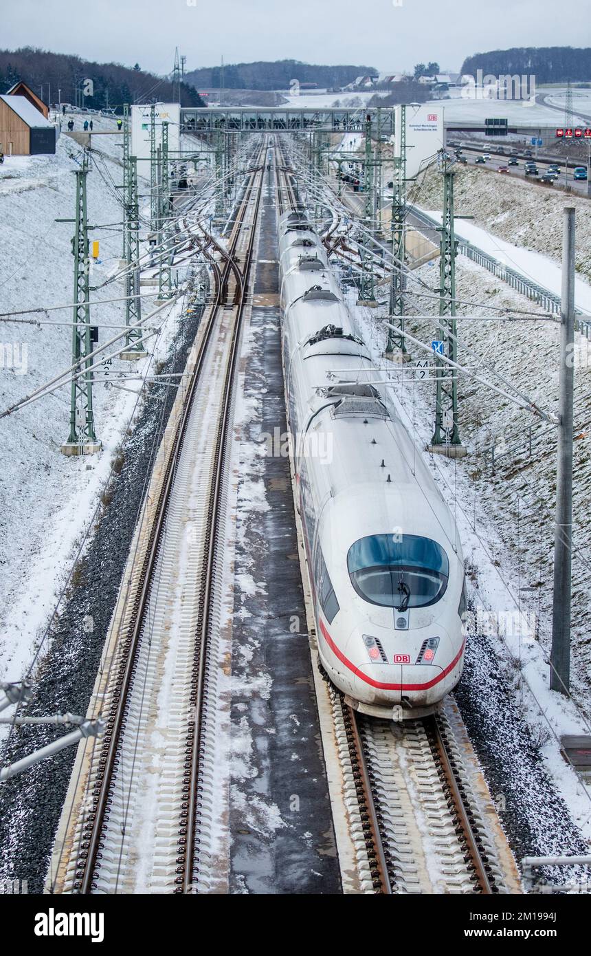Merklingen, Germany. 11th Dec, 2022. An ICE high-speed train passes ...