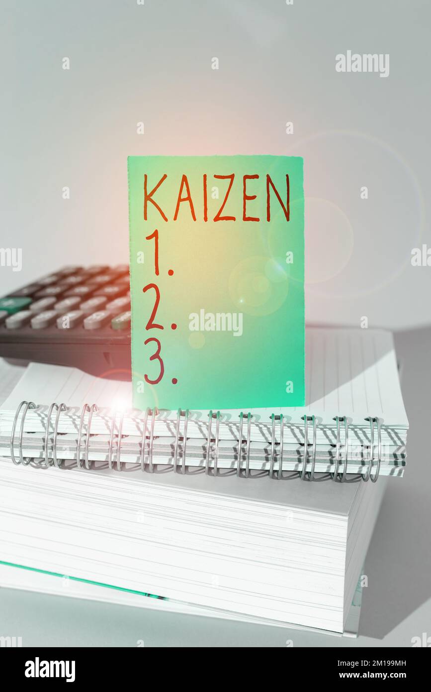 Writing displaying text Kaizen. Business idea a Japanese business ... Writing displaying text Kaizen. Business idea a Japanese business ...