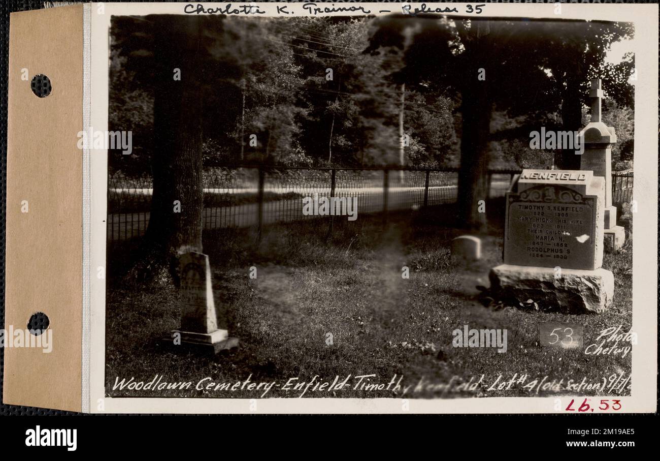 Timothy Kenfield, Woodlawn Cemetery, old section, lot 4, Enfield, Mass ...