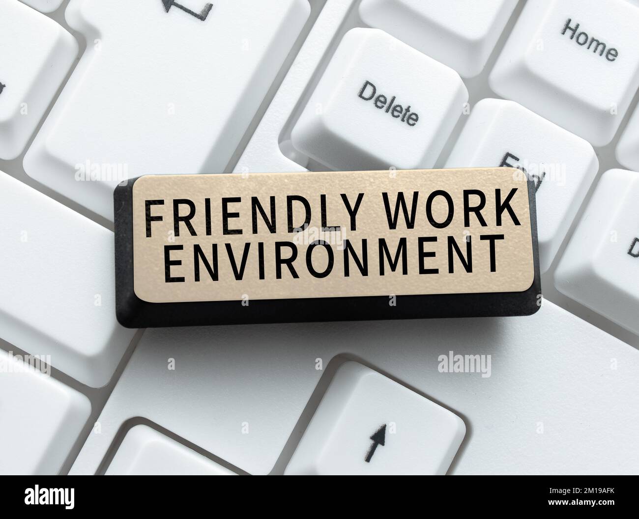 Sign displaying Friendly Work Environment. Word Written on future city ...