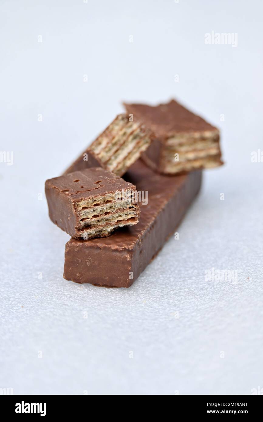 A closeup of a waffle chocolate bar on a white background Stock Photo ...
