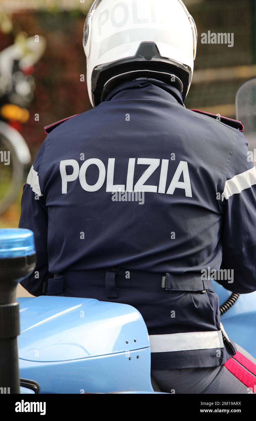 Vicenza, VI, Italy - October 9, 2022: policeman motorcyclist and text ...