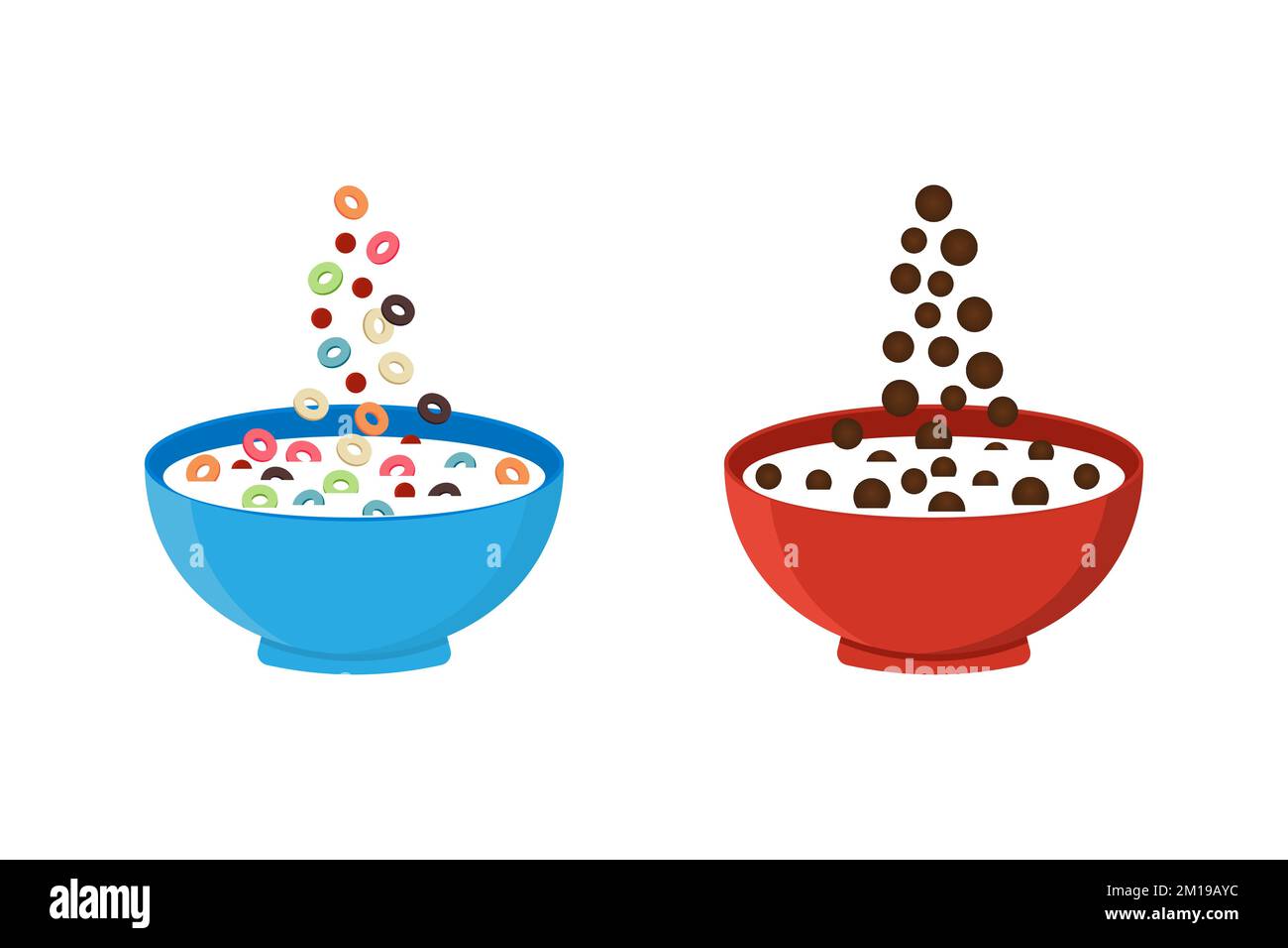 Cereal milk breakfast. Bowls with different flakes. Healthy food vector ...