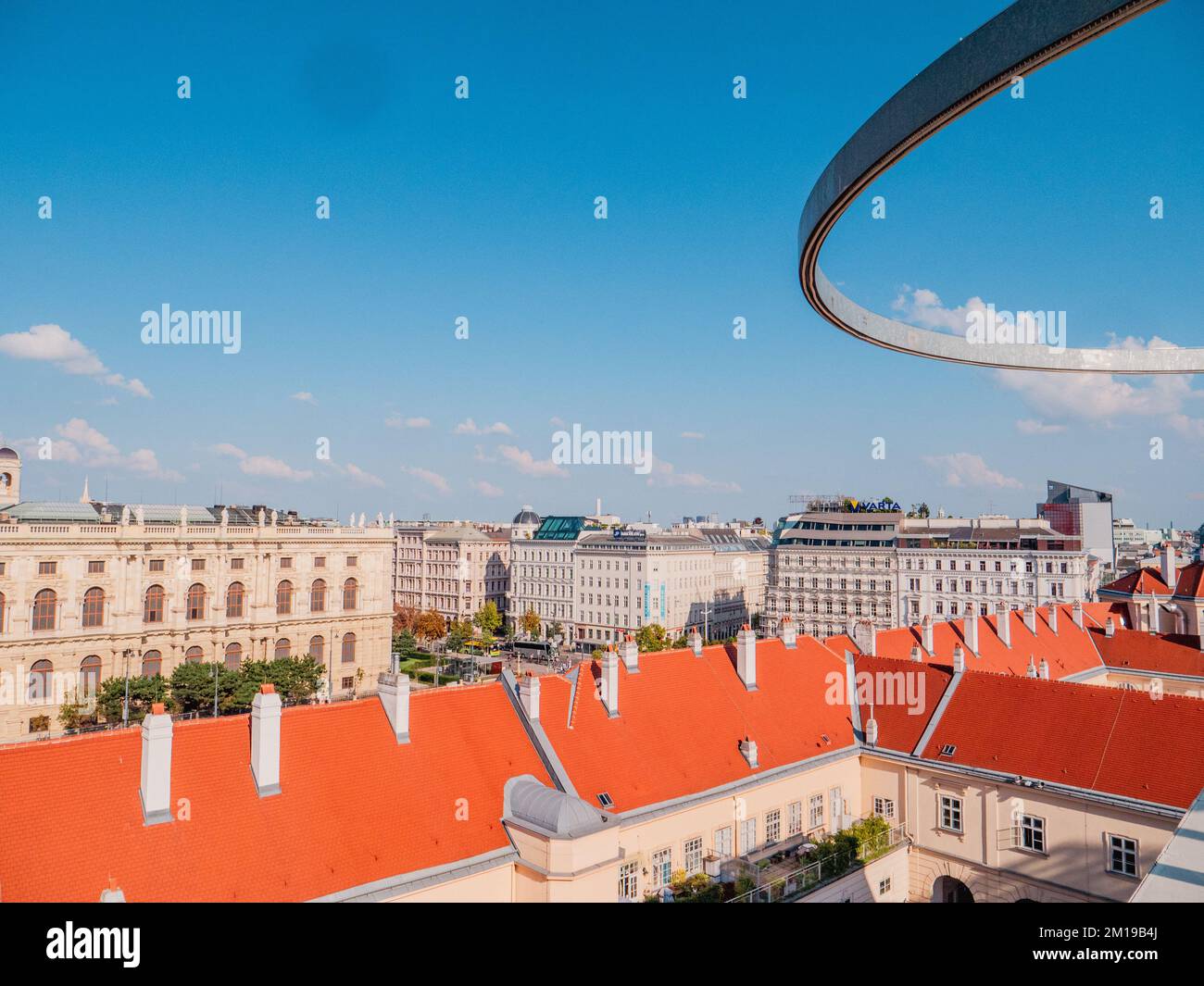 An aerial view of landmarks and house roofs in Vienna, Austria Stock ...