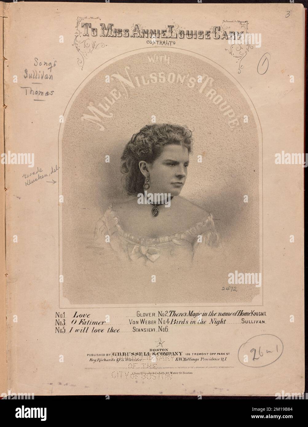 To Miss Annie Louise Cary, contralto, with Mlle. Nilsson's troupe ...