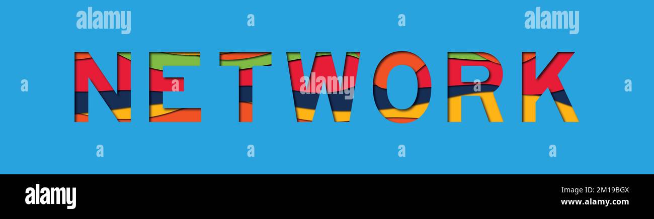 Letter with papercut style in word network on blue background Stock ...