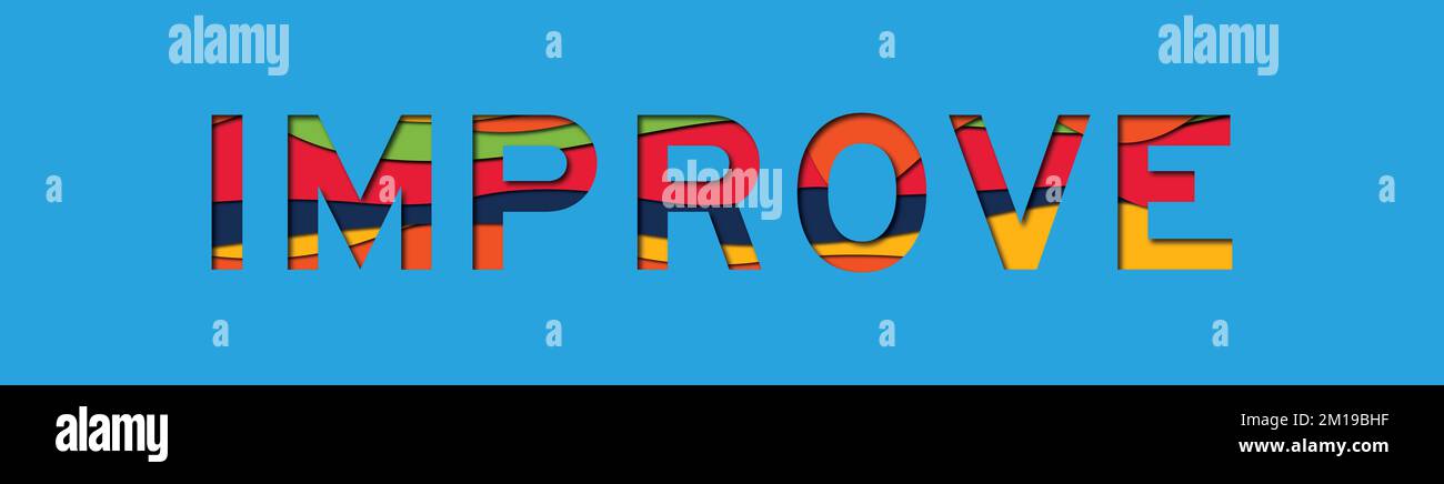 Letter with papercut style in word improve on blue background Stock ...