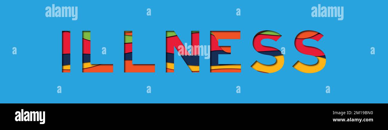 Letter with papercut style in word illness on blue background Stock ...