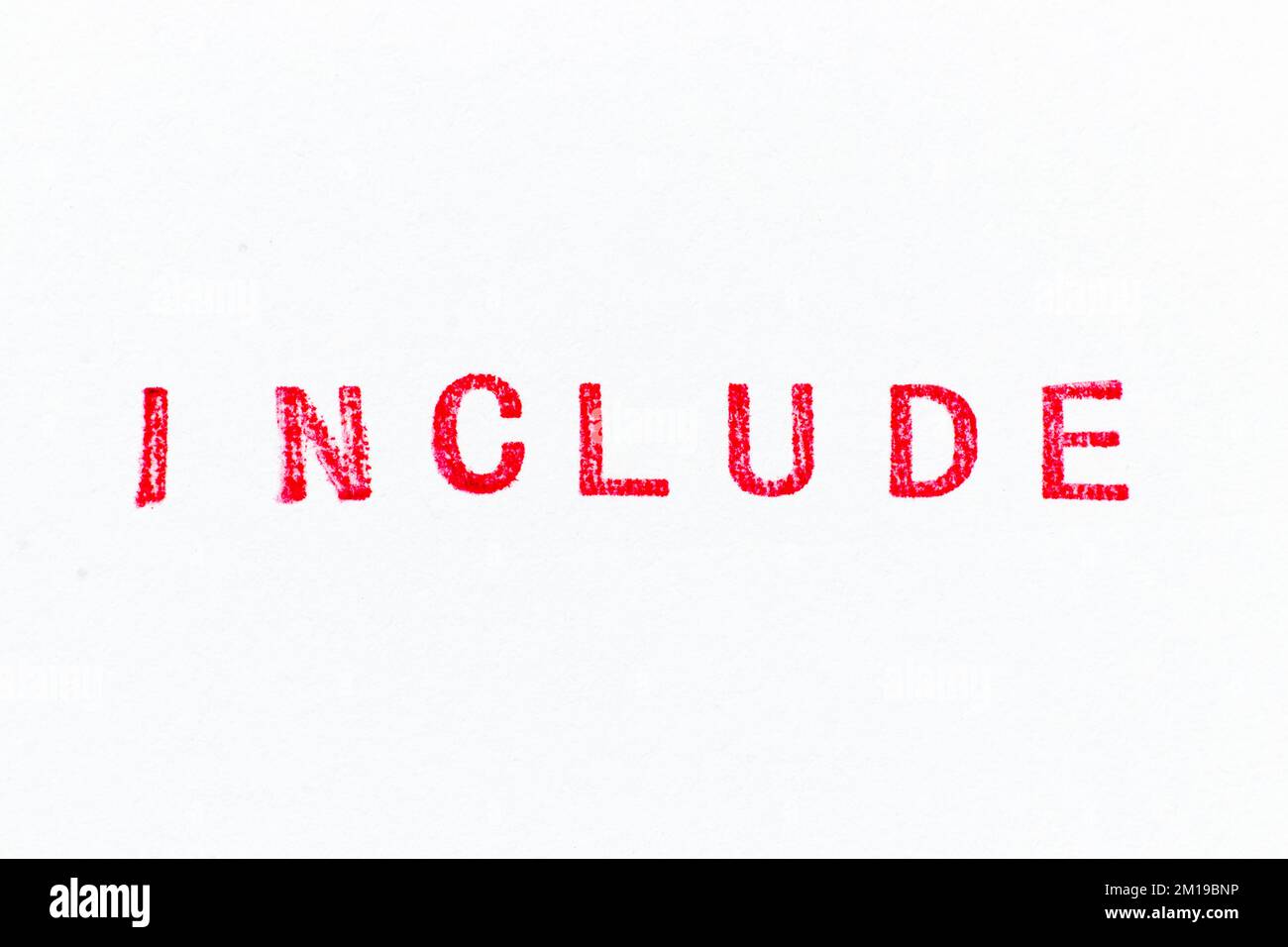 Red color ink rubber stamp in word include on white paper background ...