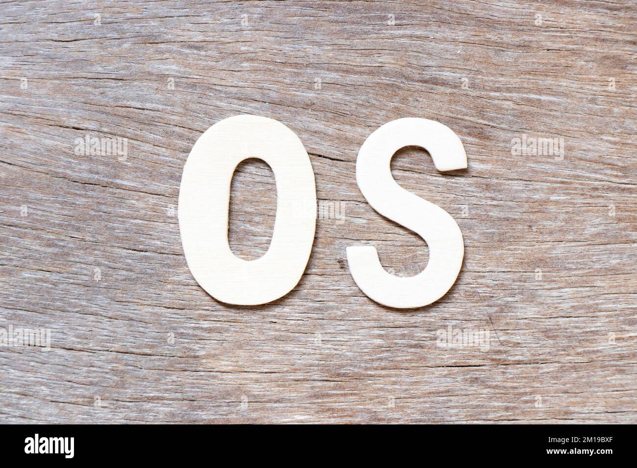 Alphabet letter in word OS (Abbreviation of Operating system) on wood ...