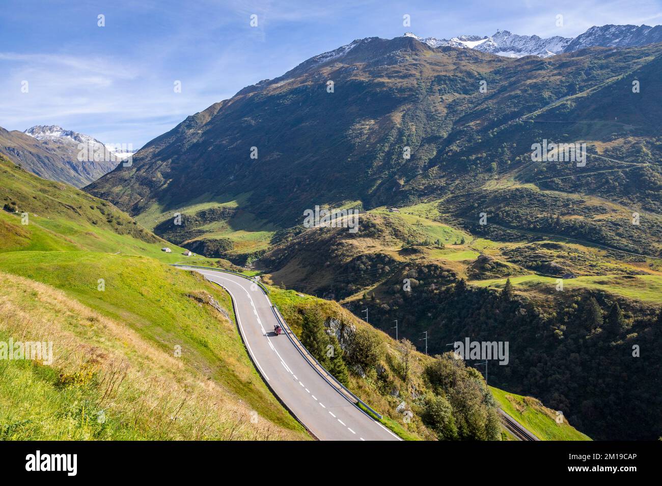 Oberalp mountain pass, dramatic road with swiss alps, Switzerland Stock ...