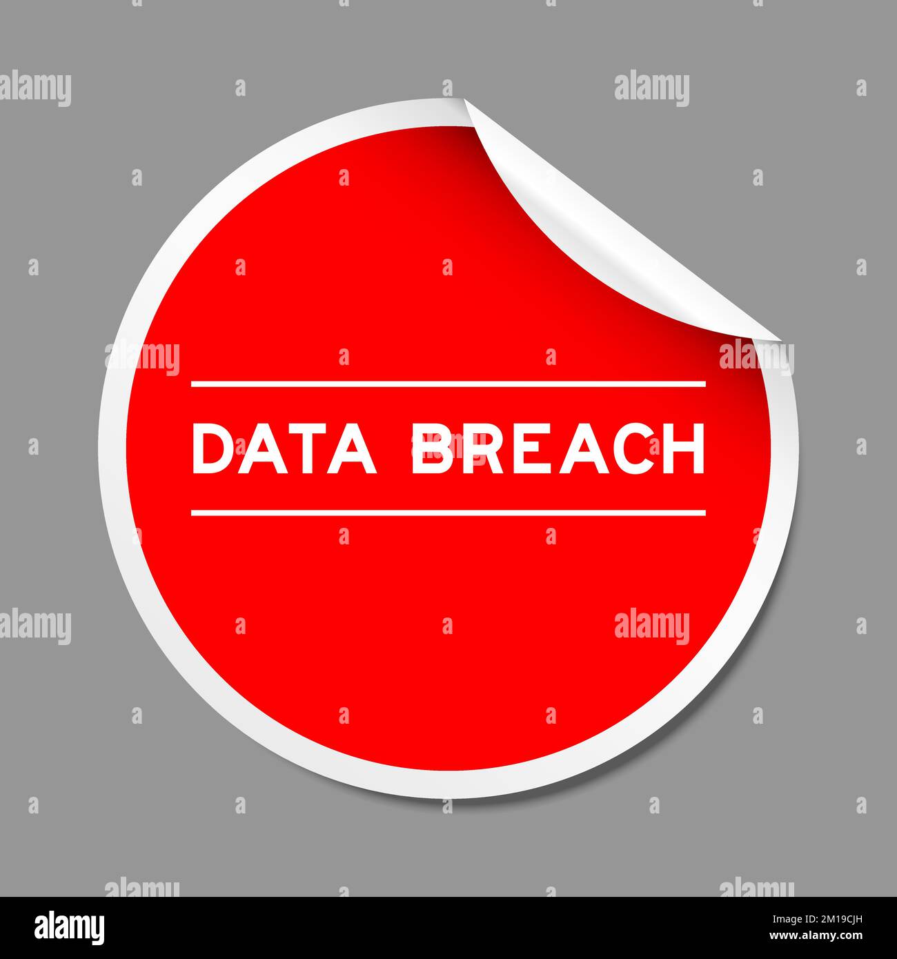 Red color peel sticker label with word data breach on gray background ...
