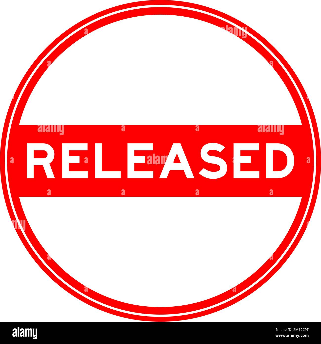 Red color round seal sticker in word released on white background Stock ...
