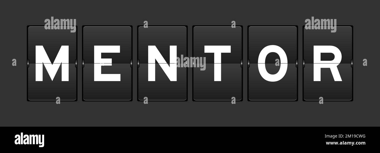 Black color analog flip board with word mentor on gray background Stock ...