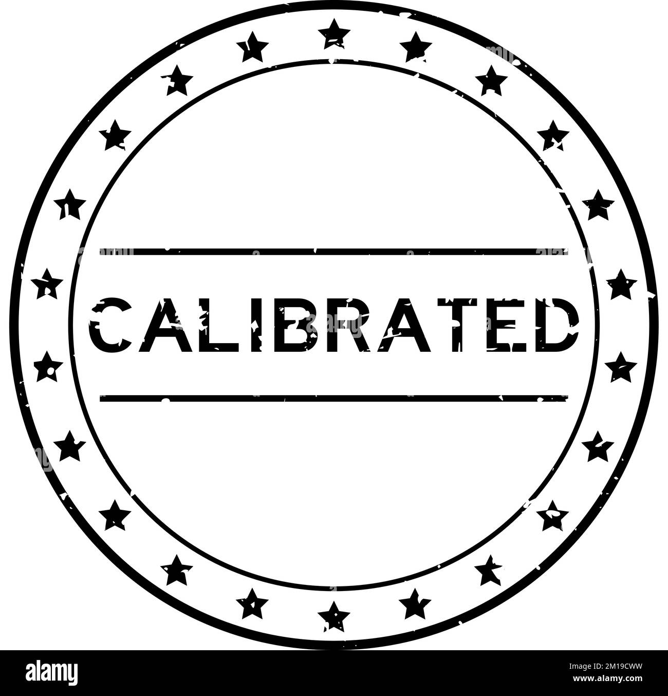 Grunge black calibrated word round rubber seal stamp on white ...