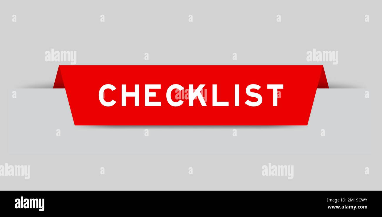 Red color inserted label with word checklist on gray background Stock ...