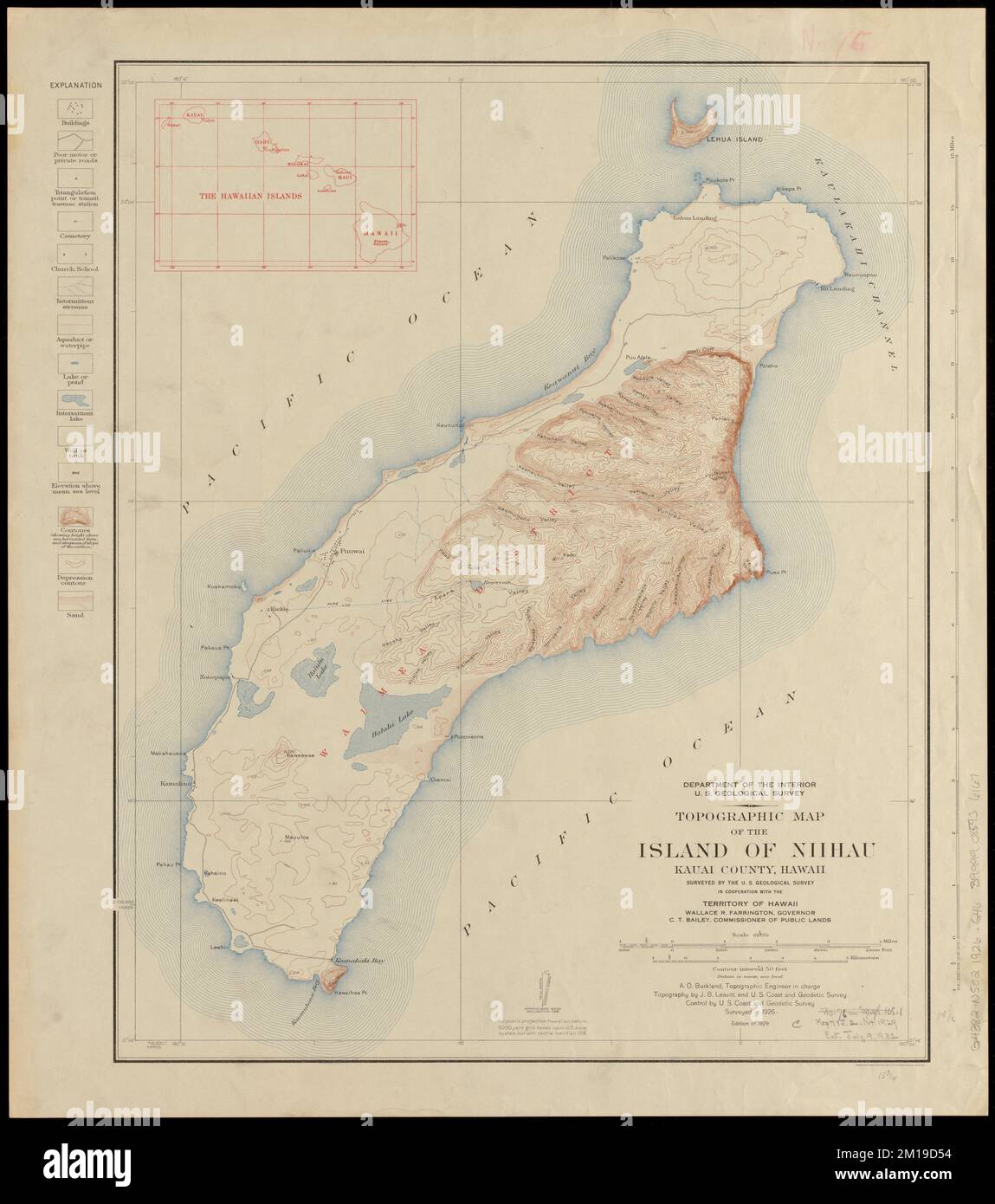 Topographic map of the Island of Niihau, Kauai County, Hawaii , Niihau ...