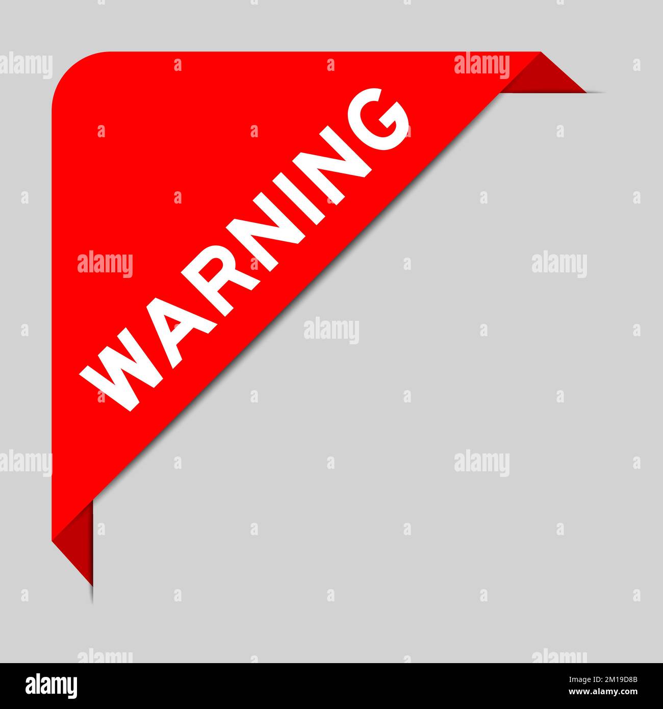 Red color of corner label banner with word warning on gray background ...