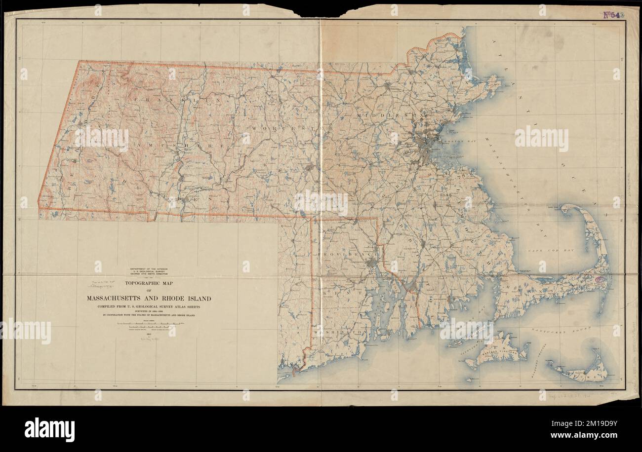 Topographic map of Massachusetts and Rhode Island , Massachusetts, Maps, Rhode Island, Maps ...
