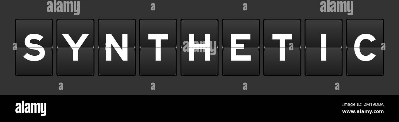 Black color analog flip board with word synthetic on gray background ...