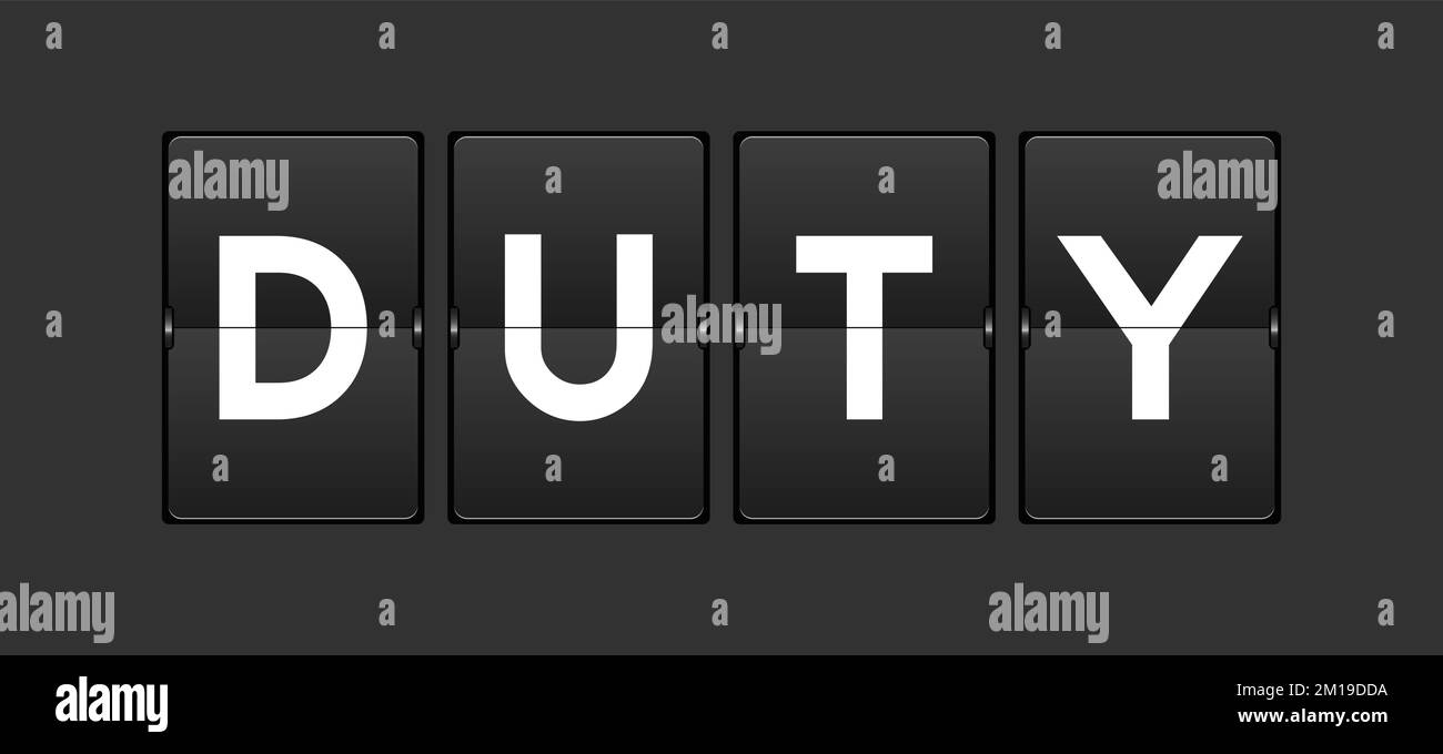 Black color analog flip board with word duty on gray background Stock ...