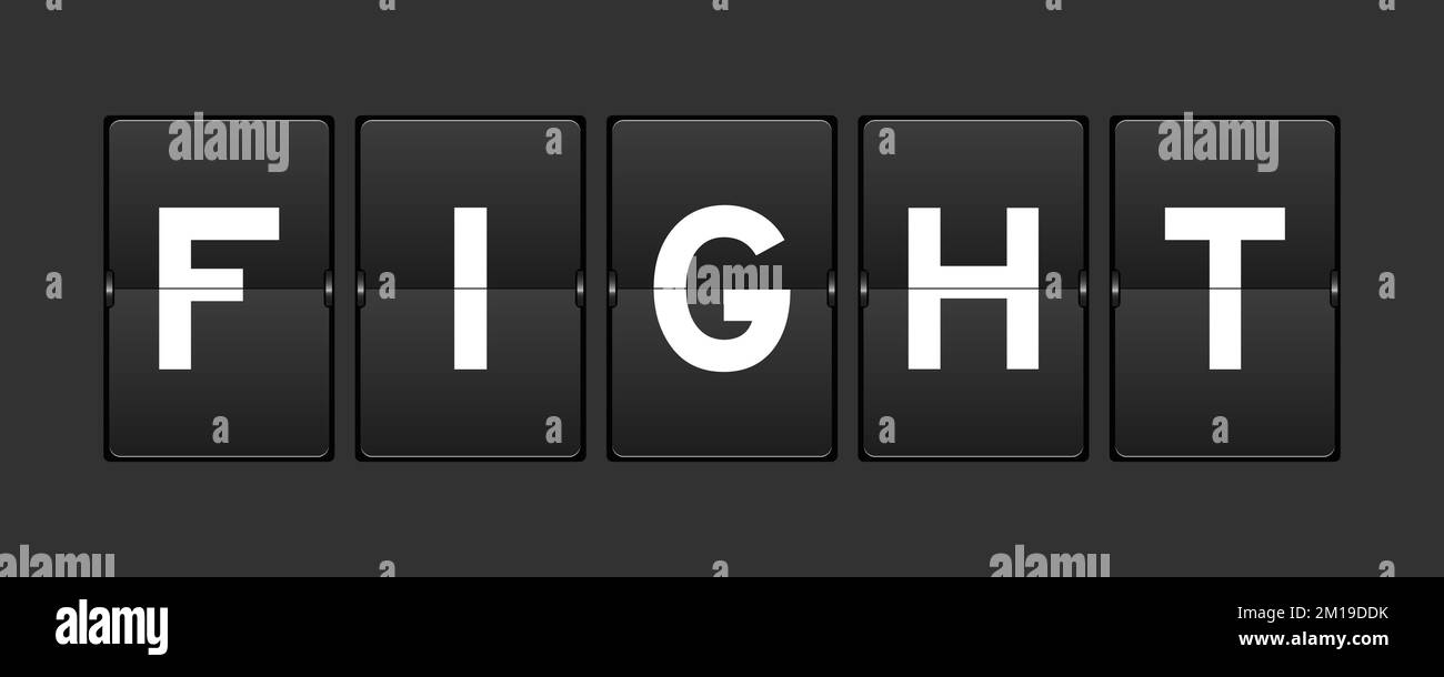 Black color analog flip board with word fight on gray background Stock ...