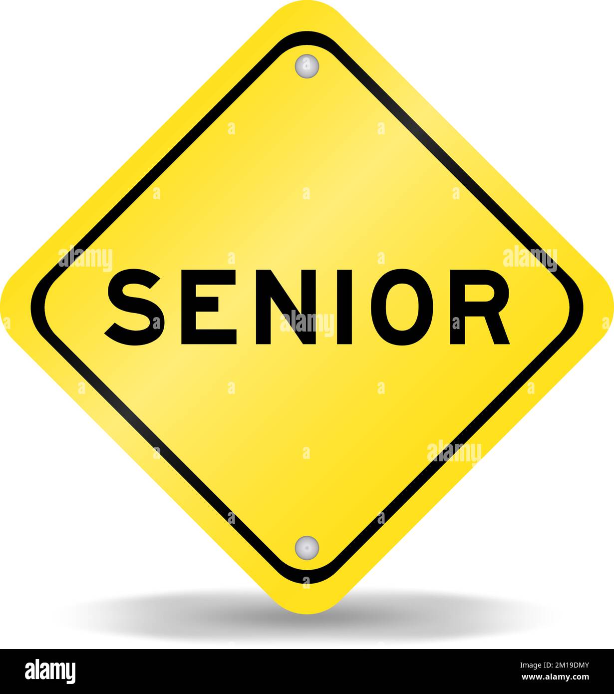 Yellow color transportation sign with word senior on white background ...